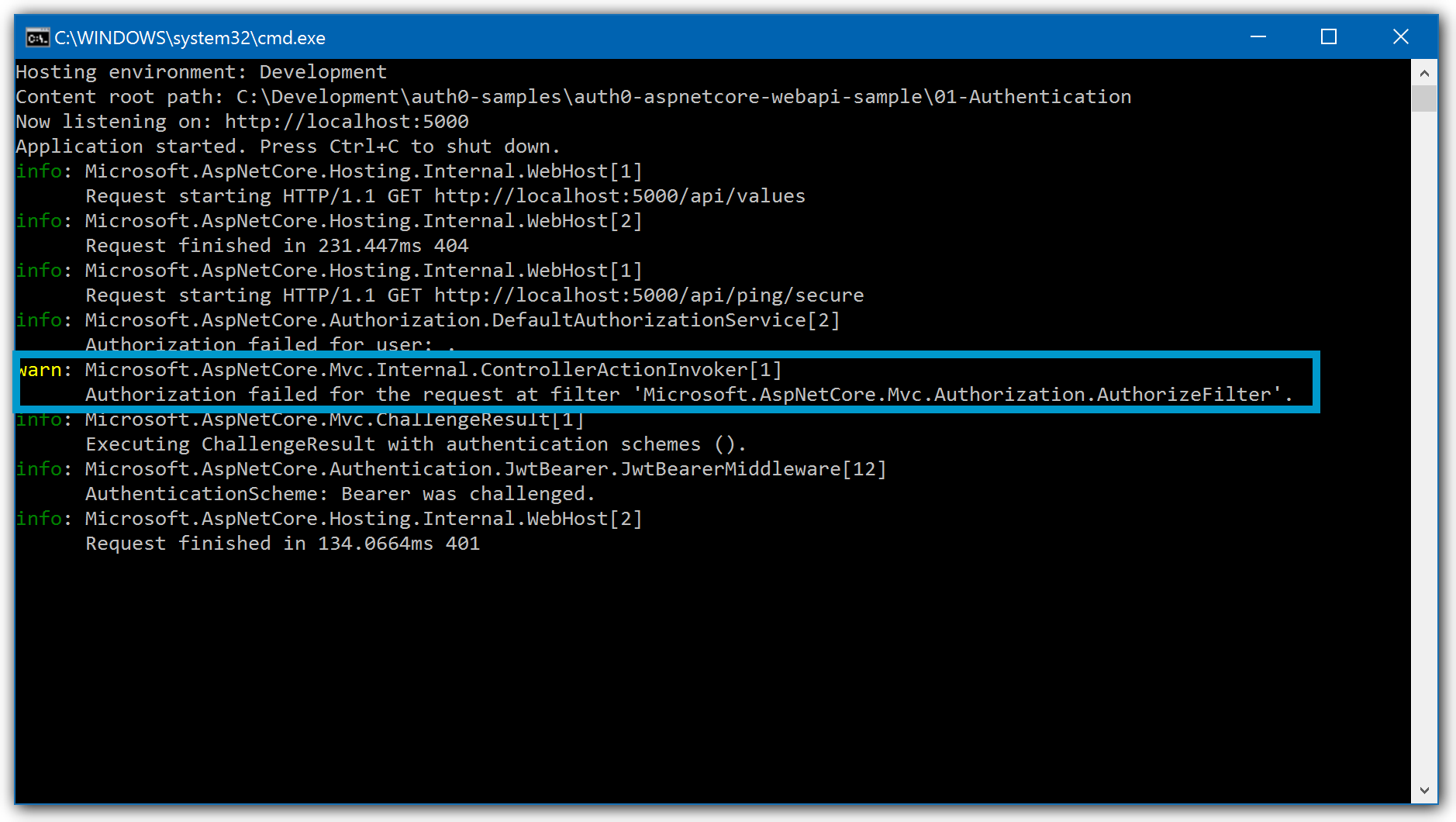 Auth0 ASP NET Core Web API SDK Quickstarts Troubleshooting